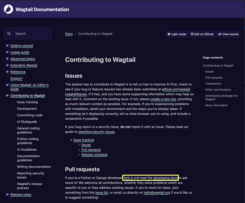 Ten tasty ingredients for a delicious pull request | Wagtail CMS